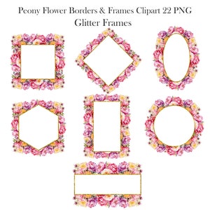 Peony Border Clipart, Watercolor Peony Flower Frame PNG, Spring Floral ...