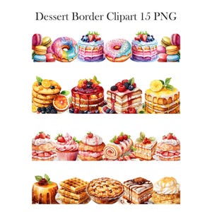 Dessert Border Clipart, Watercolor Dessert PNG, Cake Border, Digital ...