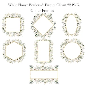 White Flower Border Clipart, Watercolor Floral Clipart Bundle, Wedding ...