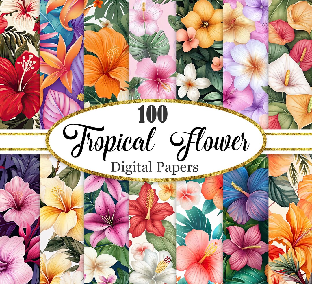 Tropical Flower Digital Paper, Flower Background, Scrapbook Paper ...