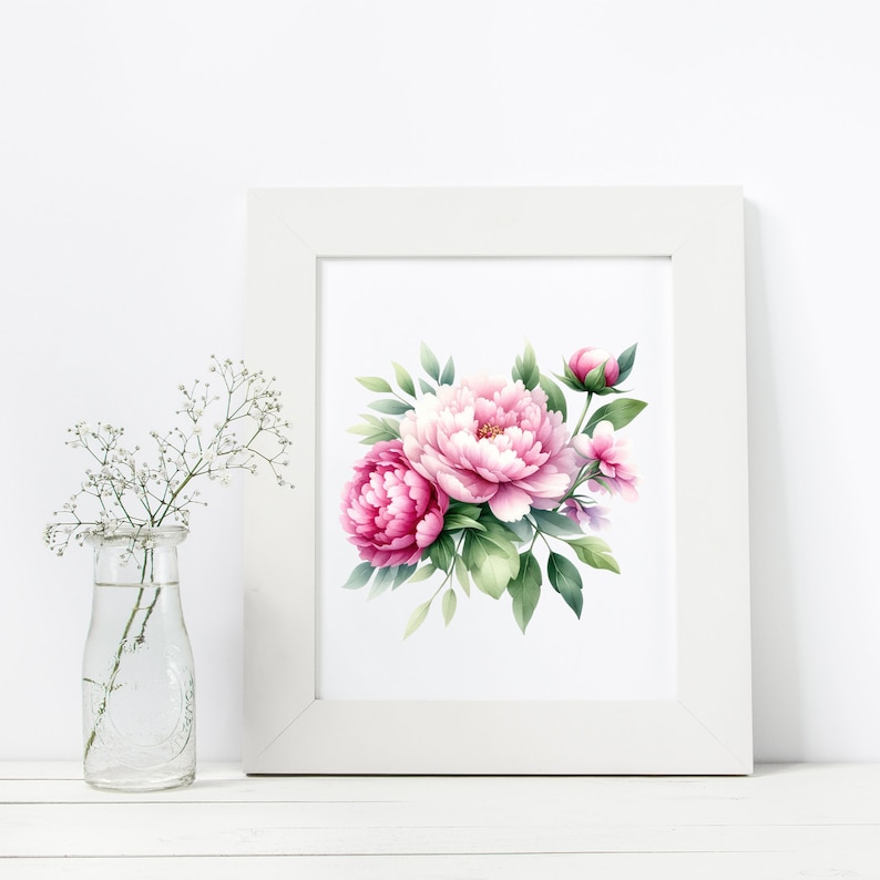 Pink Peony Flower Clipart, Peony PNG, Wedding Bouquet, Pink Floral ...