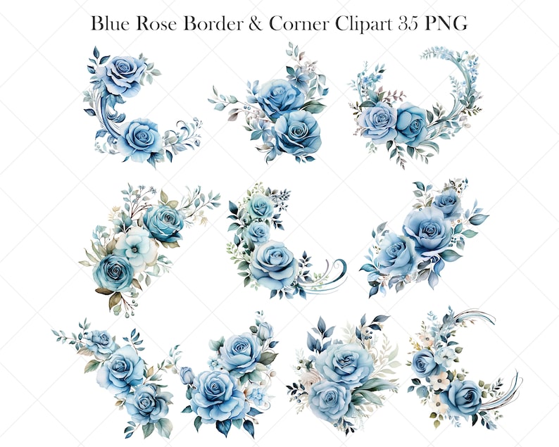 Blue Rose PNG, Watercolor Blue Rose Border Clipart, Rose Corner, Blue ...