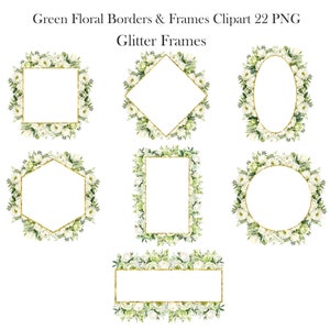 Green Flower Border Clipart, Watercolor Floral Border PNG Bundle ...