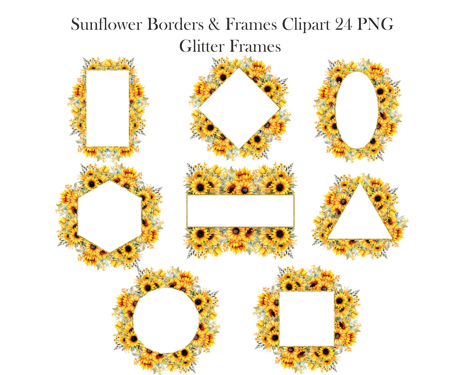 Sunflower Borders Clipart, Watercolor Sunflower Frame Clipart, Flower ...