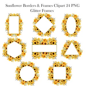 Sunflower Borders Clipart, Watercolor Sunflower Frame Clipart, Flower ...