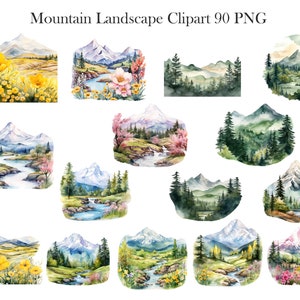 Mountain Clipart, Watercolor Mountain Landscape Clipart, Mountain PNG ...