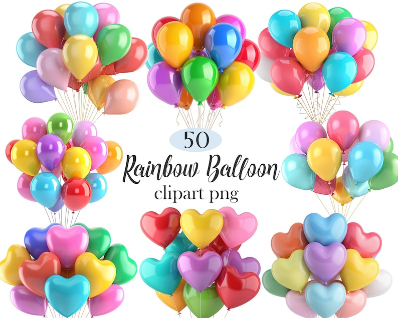 Rainbow Balloon Clipart, Birthday Decor, Digital Download - Etsy