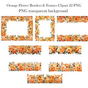 Orange Flower Border Clipart, Watercolor Orange Floral PNG Bundle, Spring, Summer, Flower Frame ...