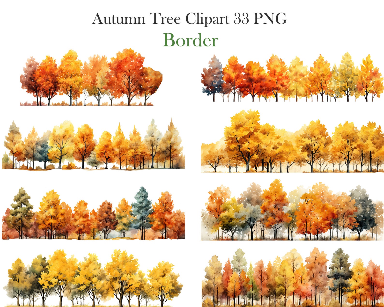 Autumn Tree PNG, Watercolor Autumn Tree Clipart Bundle, Fall Tree ...