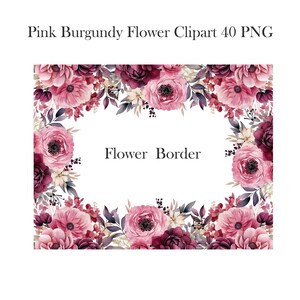 Pink Burgundy Flower Clipart, Watercolor Burgundy Floral PNG, Flower ...