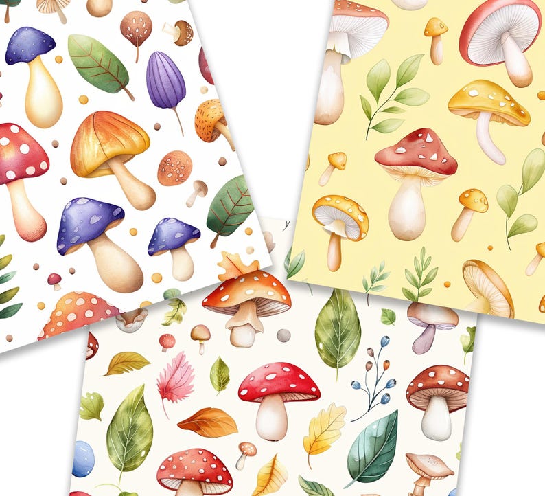 Mushroom Digital Paper, Mushroom Background Bundle, Scrapbook Paper ...