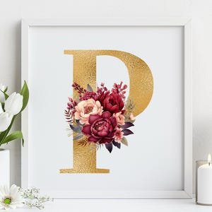 Burgundy Flower Alphabet PNG, Floral Alphabet Clipart, Gold Letters ...