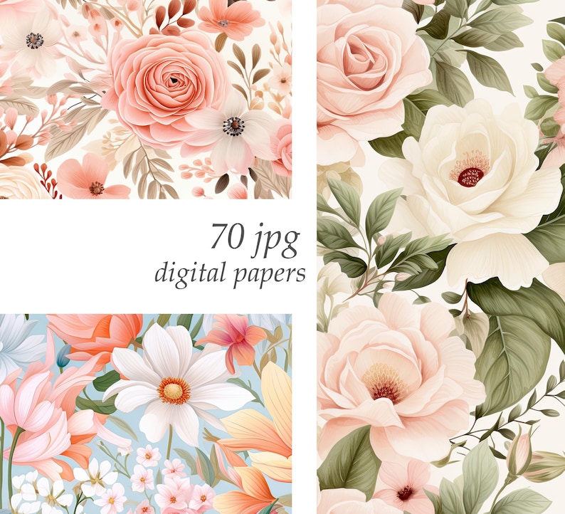 Spring Flower Digital Paper, Flower Background, Scrapbook Papers ...