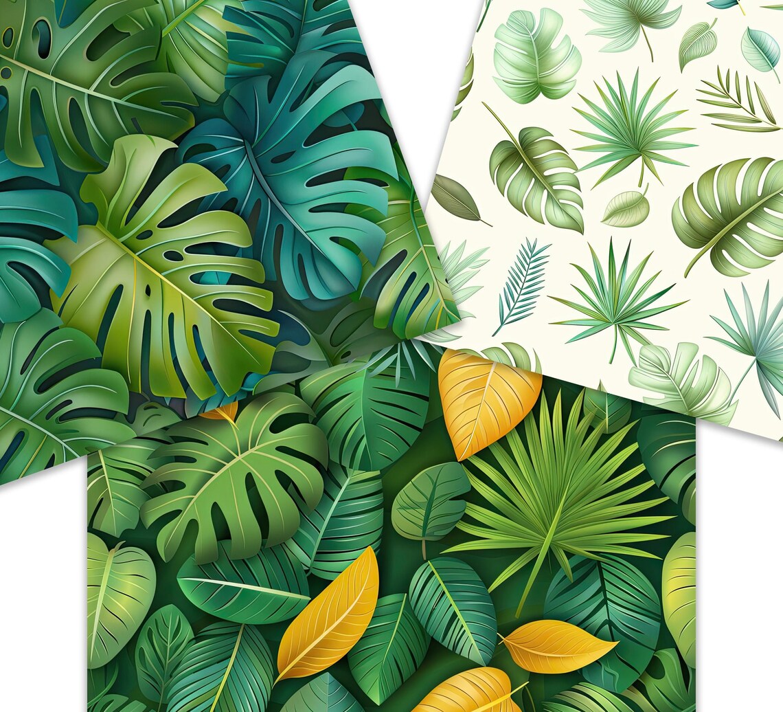 Tropical Leaves Digital Paper, Green Leaf Background, Scrapbook Papers ...