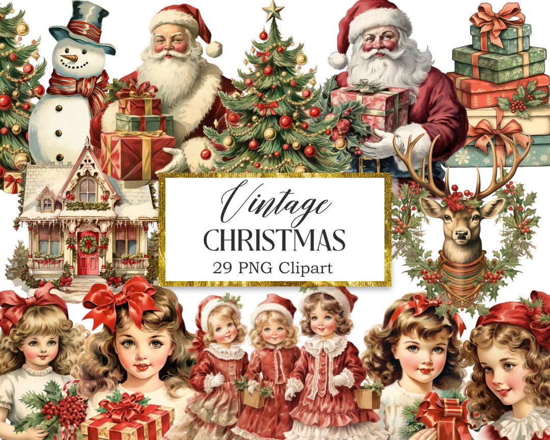 Vintage Christmas PNG Clipart, Retro Christmas Girl, Christmas PNG ...
