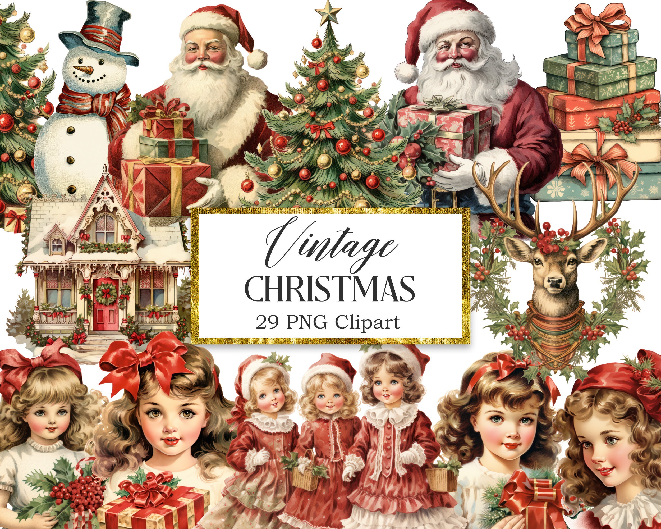 Vintage Christmas PNG Clipart, Retro Christmas Girl, Christmas PNG ...