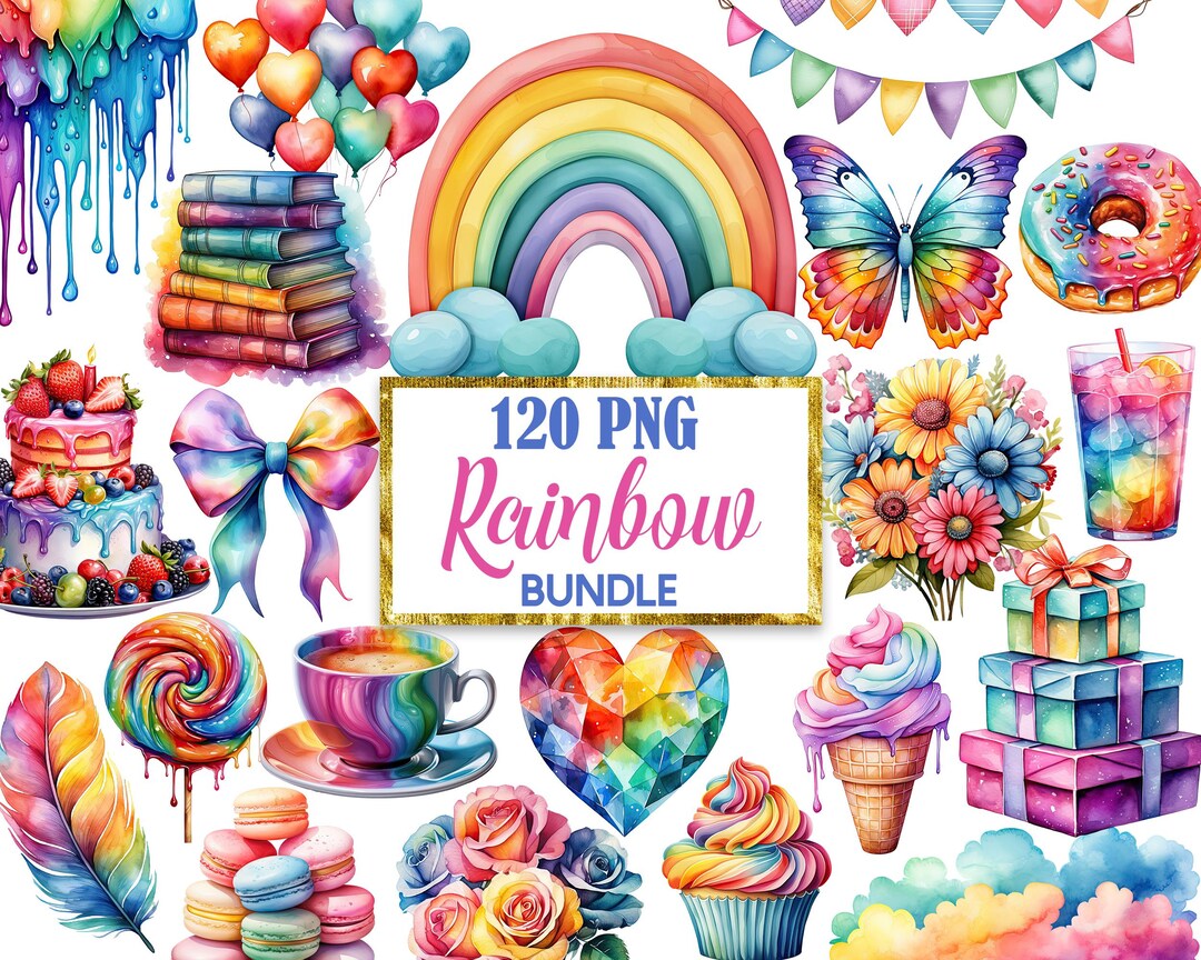 Rainbow Clipart Bundle, Watercolor Rainbow PNG, Summer Clipart ...