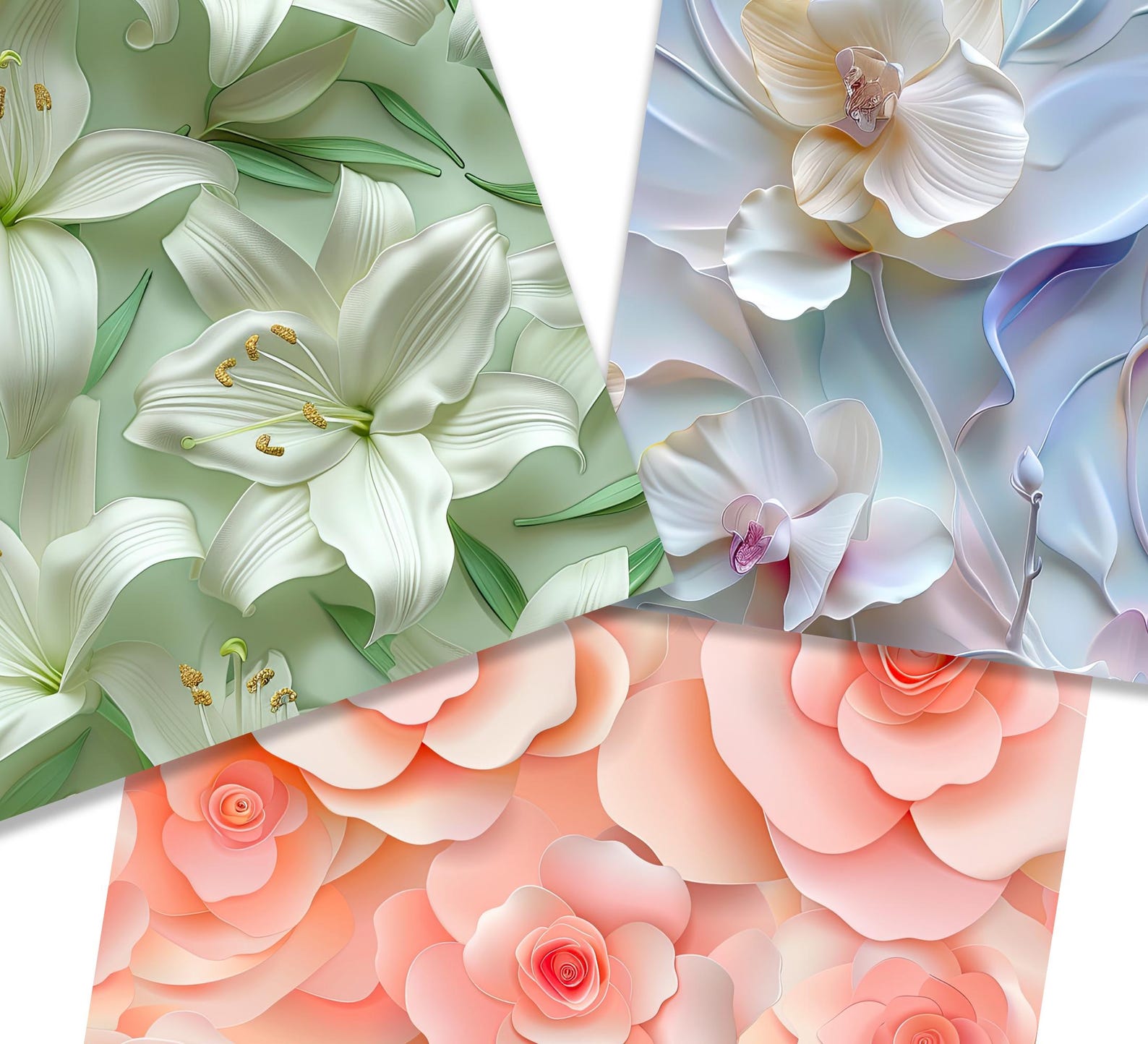 3D Flower Digital Paper, Flower Background, Scrapbook Papers, Spring ...
