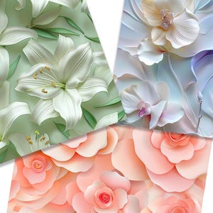 3D Flower Digital Paper, Flower Background, Scrapbook Papers, Spring ...