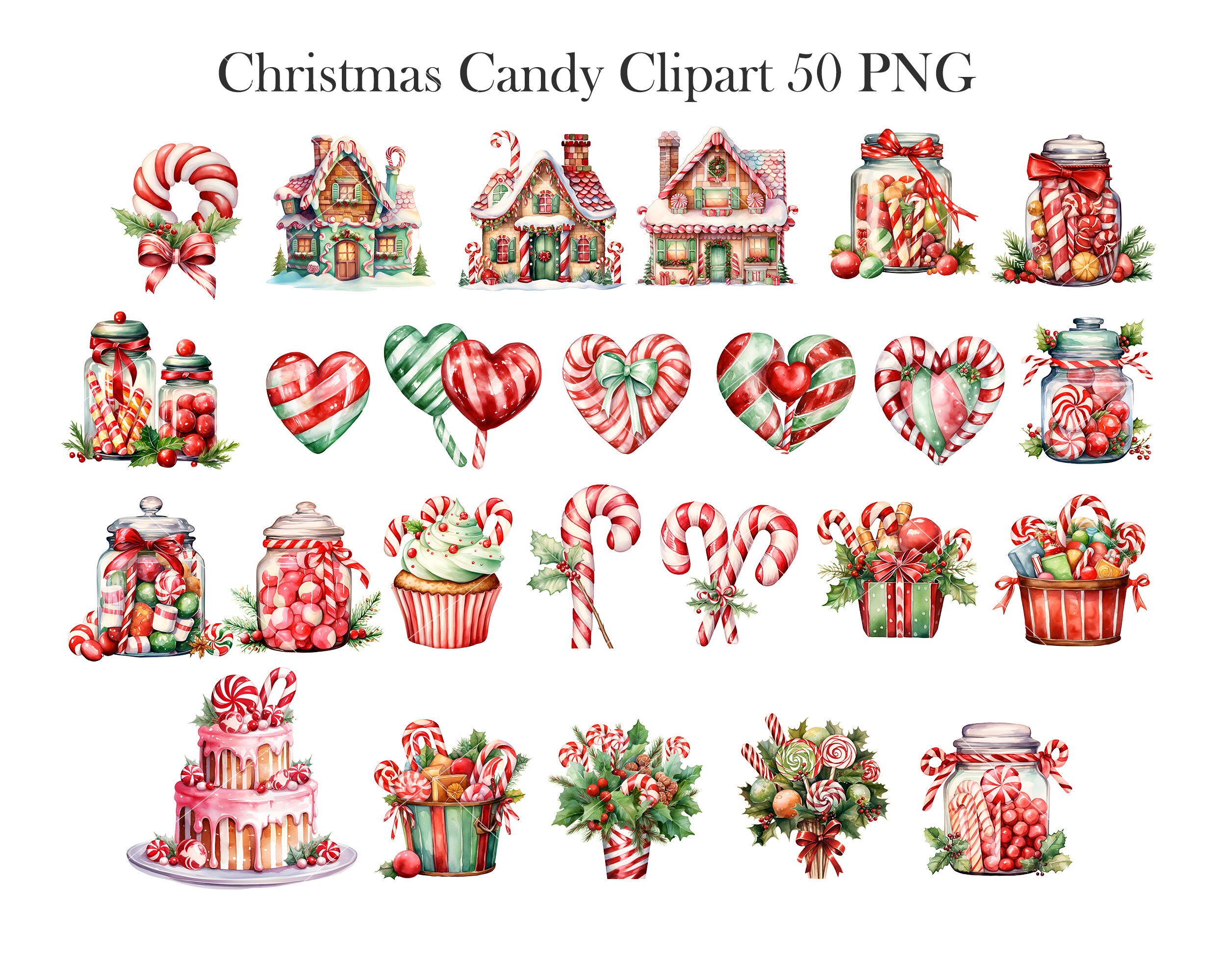 Christmas Candy Clipart, Watercolor Christmas Sweets, Candy Cane PNG ...