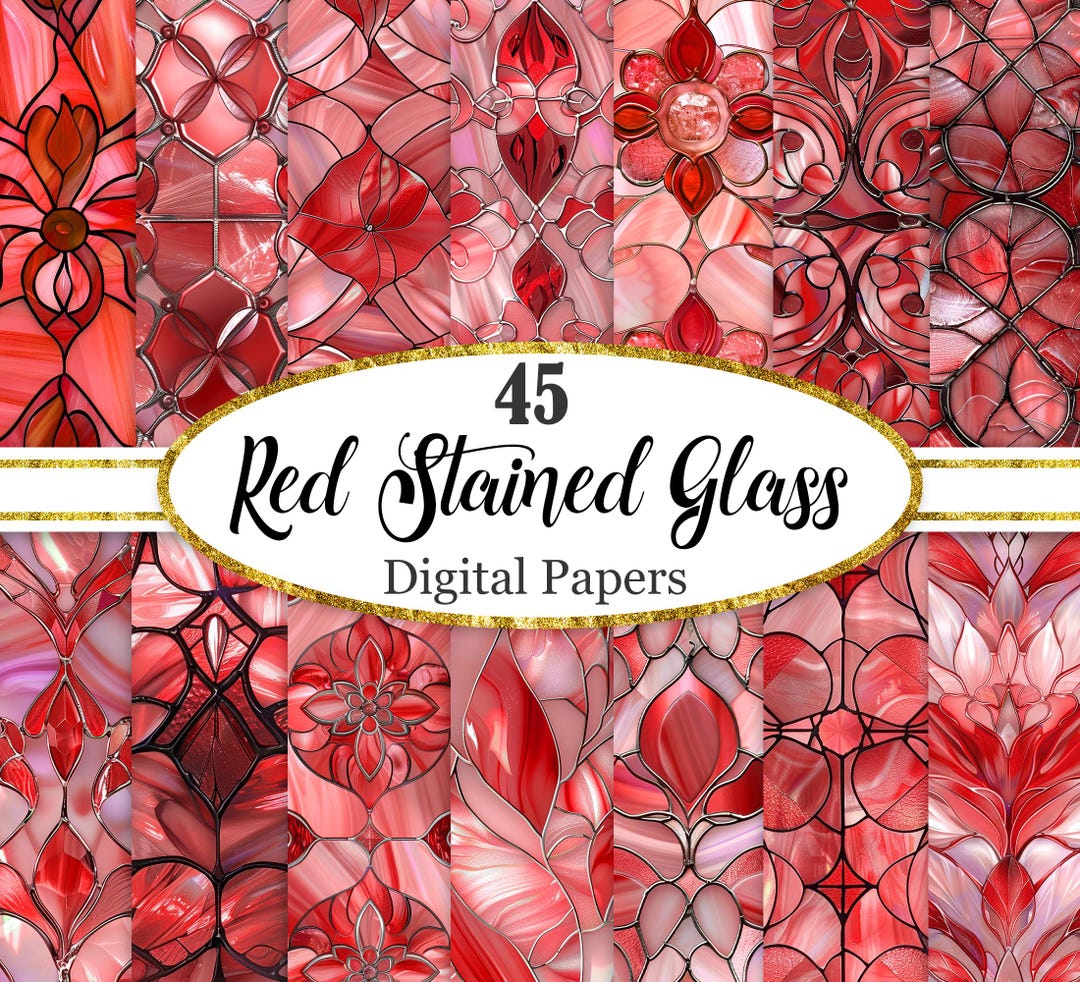 Red Stained Glass Digital Paper, Red Background, Red Texture, Scrapbook ...