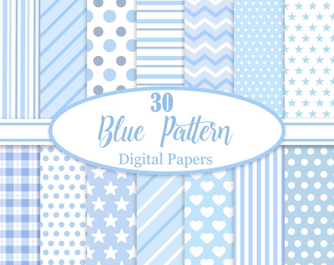 Blue Digital Paper Pack - Shades of Blue Backgrounds - 30 Papers - 12in ...
