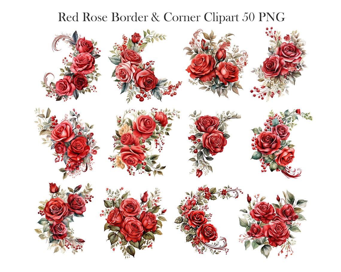 Red Rose PNG, Watercolor Red Rose Border Clipart, Rose Corner ...