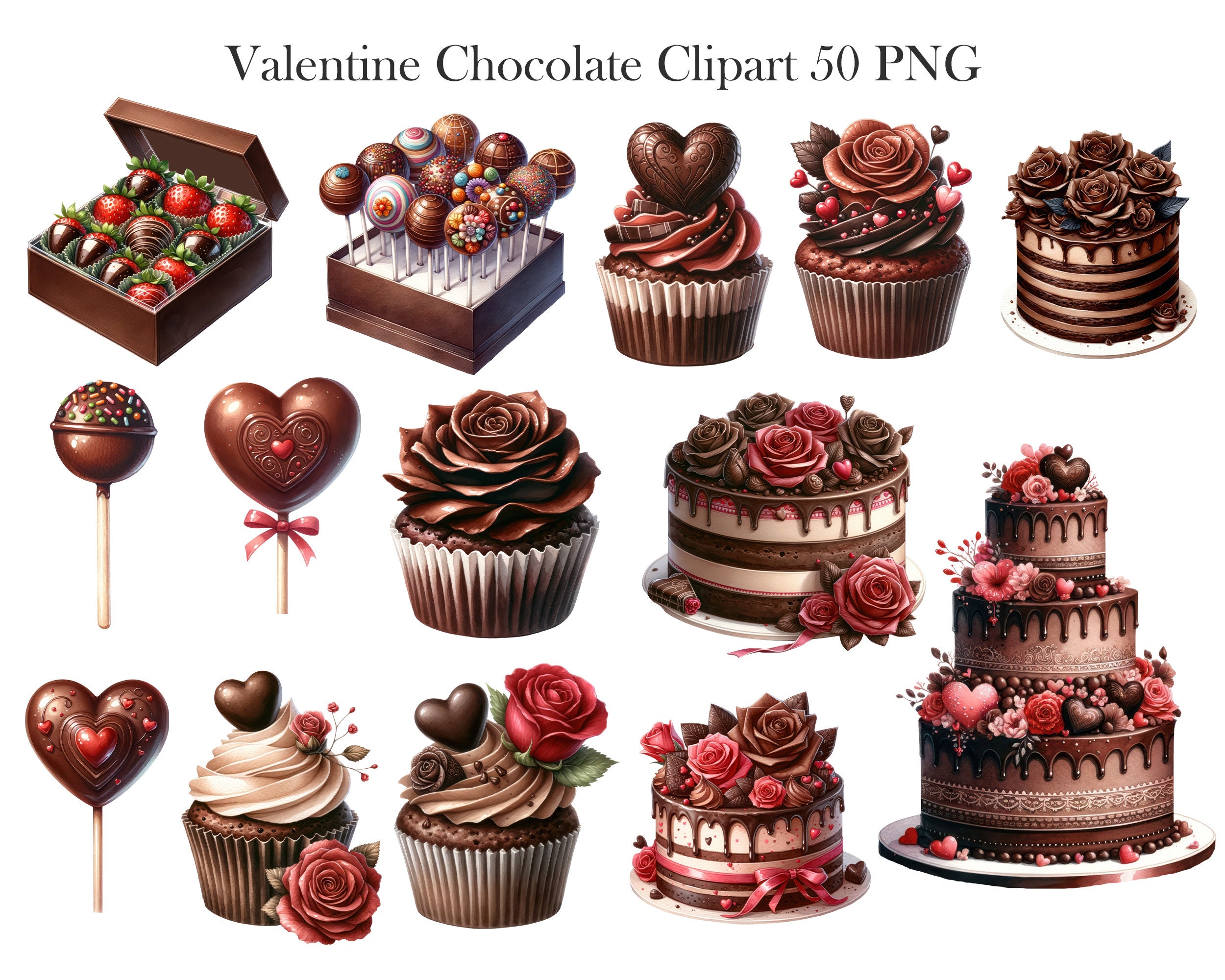 Valentine Chocolate Clipart, Watercolor Chocolate PNG, Valentine Day ...