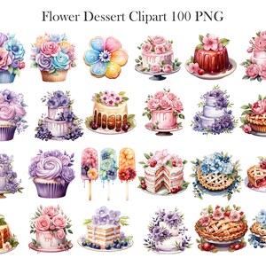 Flower Dessert Clipart, Watercolor Dessert PNG Bundle, Sweet Treats ...