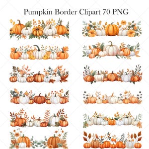 Pumpkin Border Clipart, Watercolor Pumpkin PNG, Autumn, Digital ...