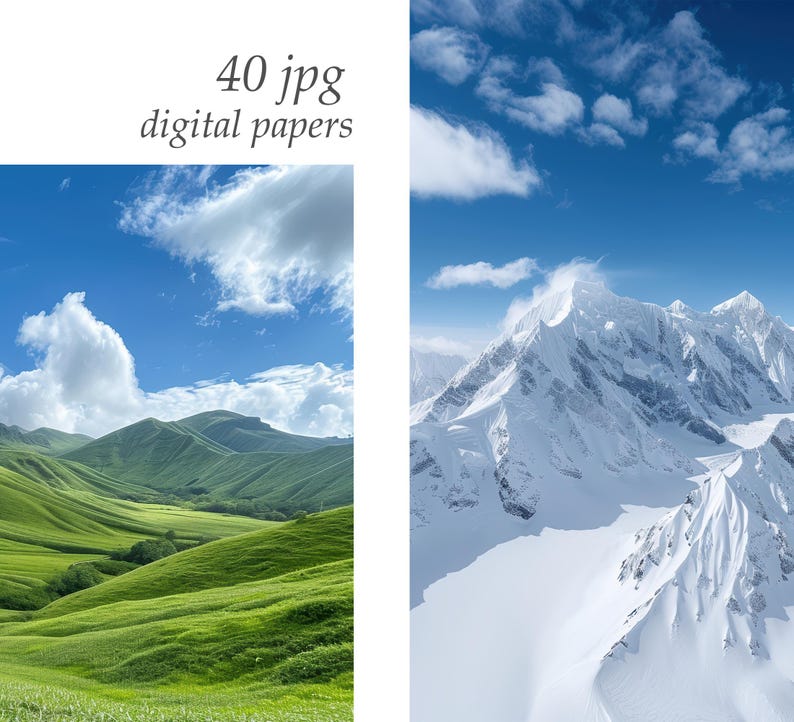 Mountain Landscape Digital Paper, Scenery Background, Scrapbook Paper ...