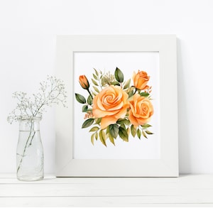 Orange Rose PNG, Watercolor Orange Rose Clipart Bundle, Wedding Bouquet ...