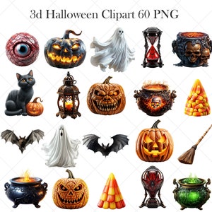 Halloween PNG, 3D Halloween Clipart Bundle, Halloween Sublimation ...