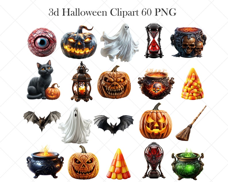 Halloween PNG, 3D Halloween Clipart Bundle, Halloween Sublimation ...