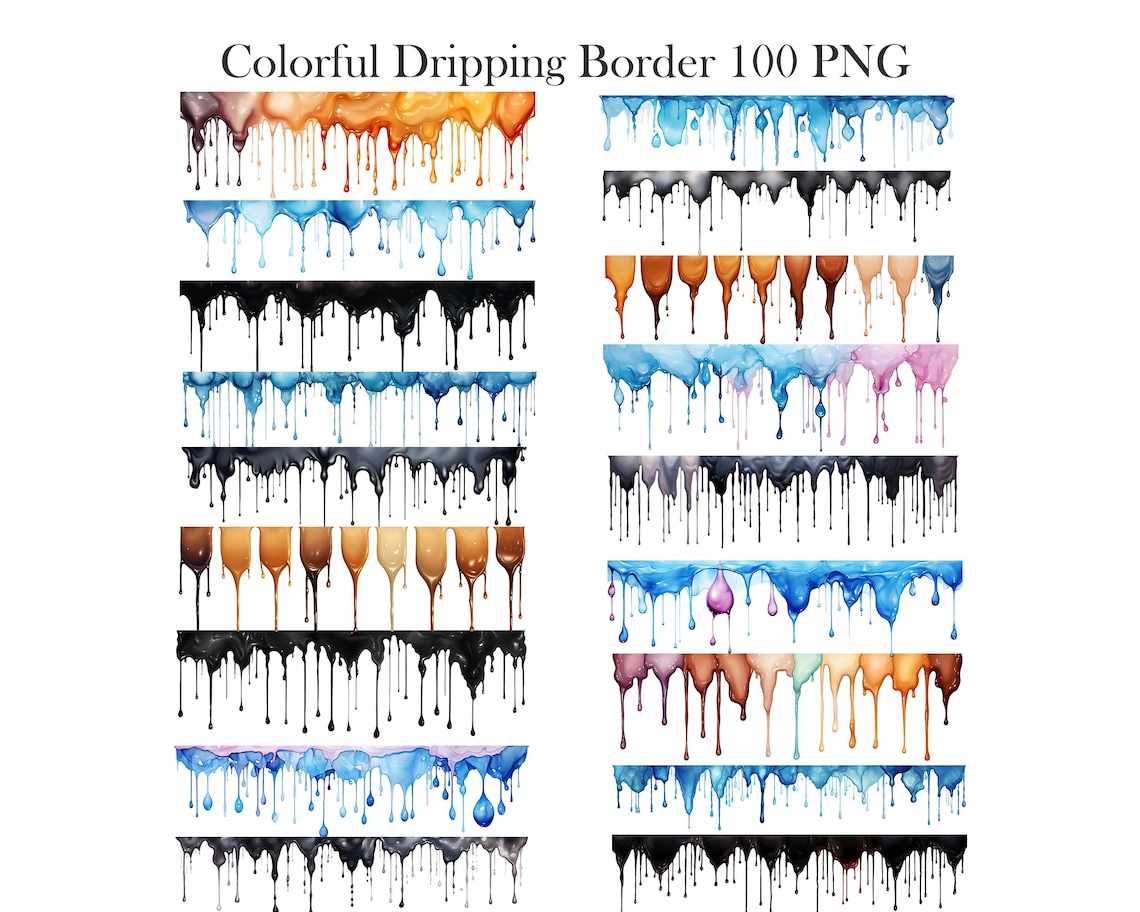 Colorful Dripping Border Clipart, Rainbow Drips Borders PNG, Digital ...