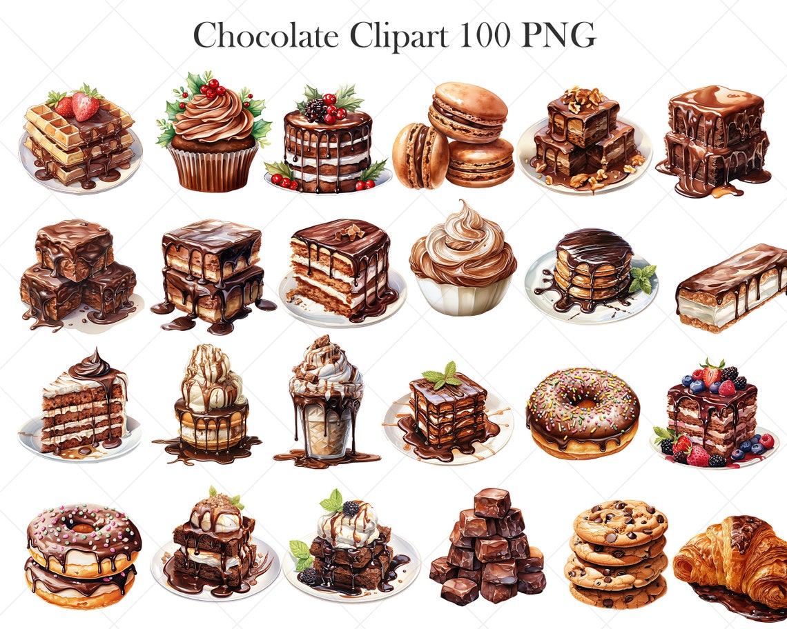 Chocolate Clipart Bundle, Watercolor Chocolate PNG, Sweet Treats ...