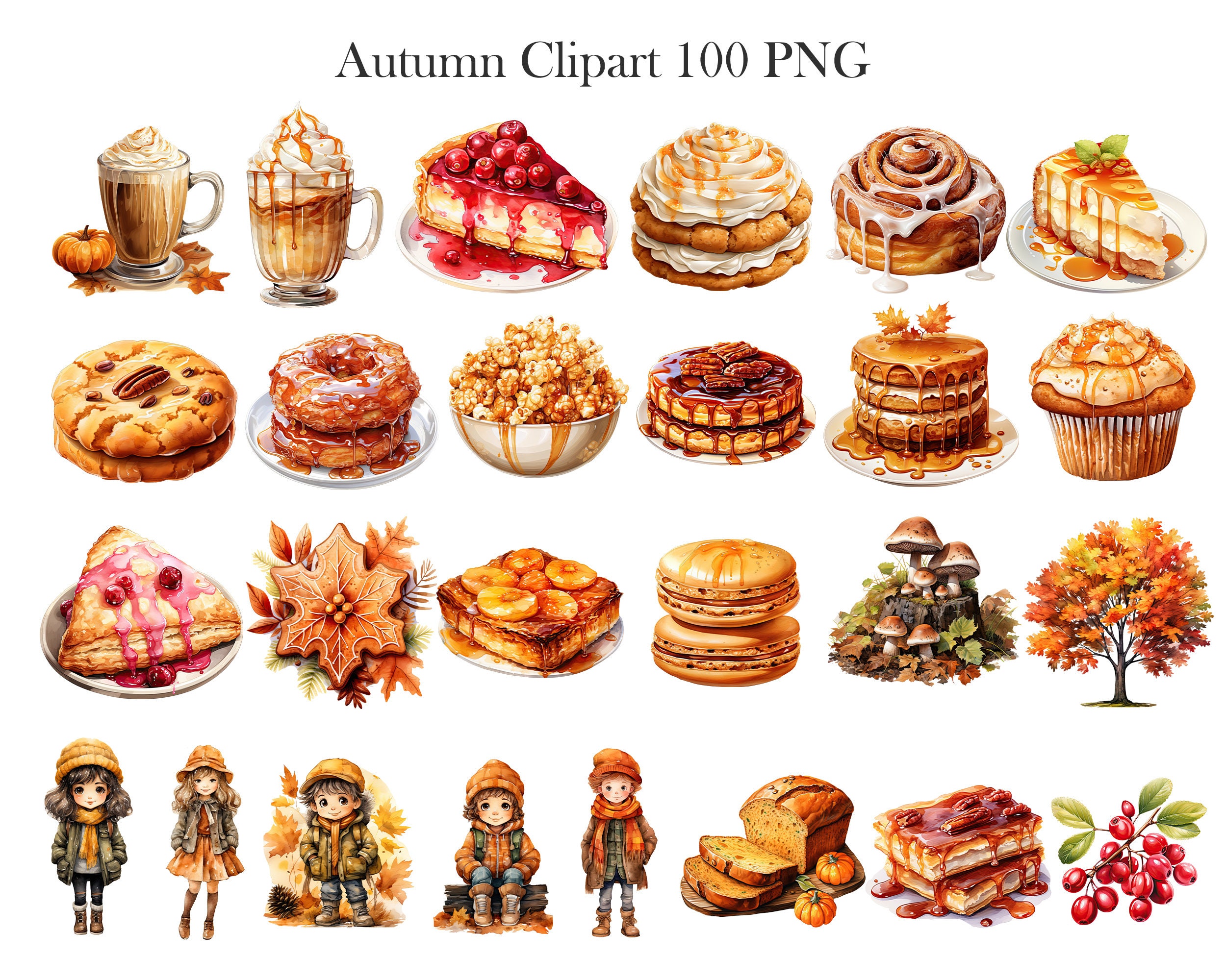 Autumn Clipart Bundle, Fall Clipart, Watercolor Autumn PNG, Wreath ...