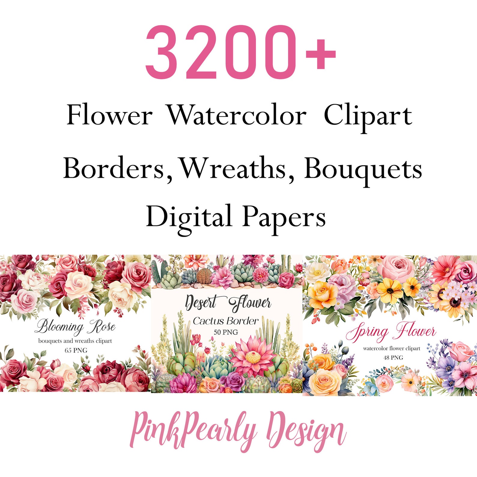 Flower Clipart Bundle, Watercolor Floral Clipart, Flower PNG ...