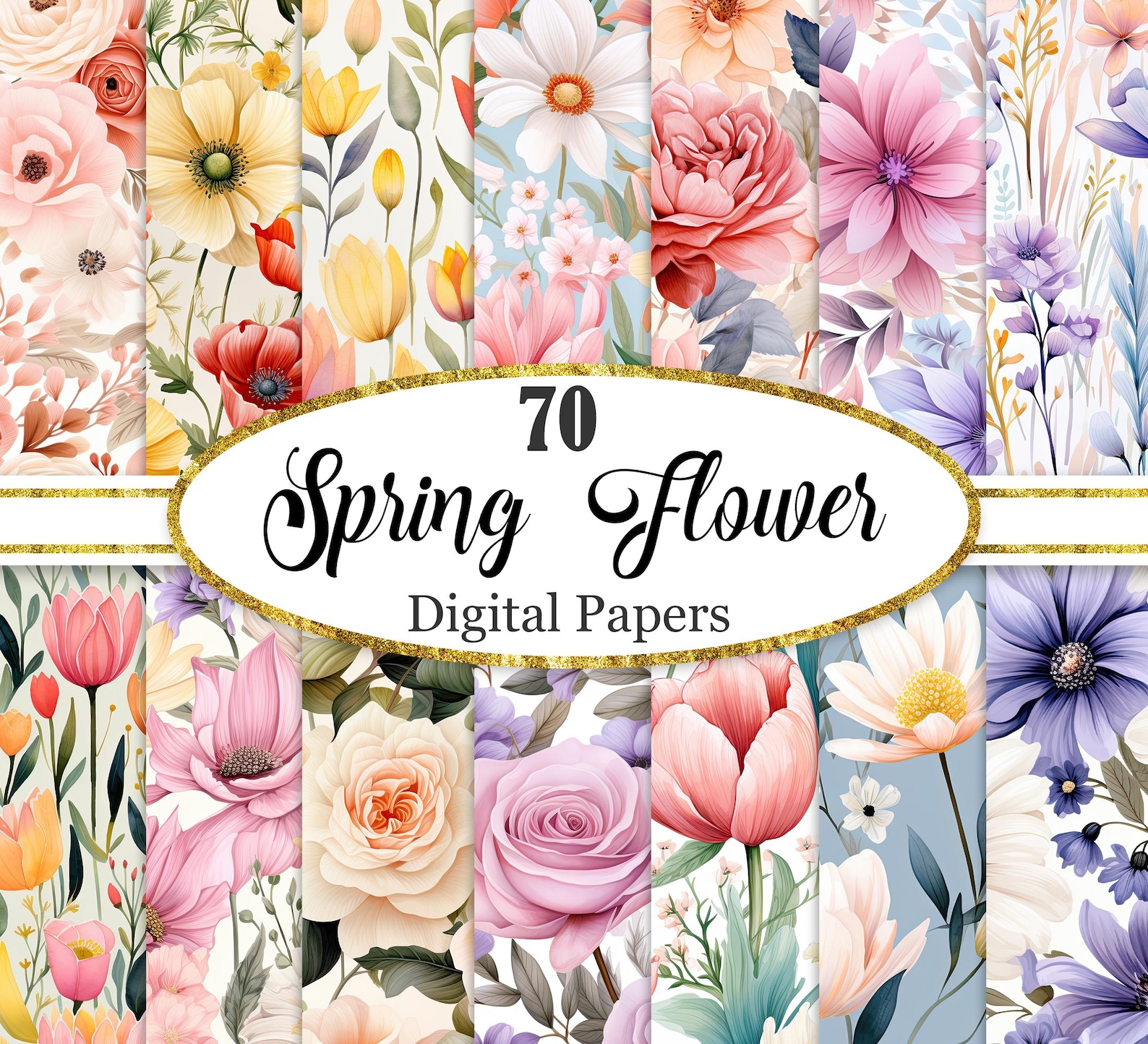 Spring Flower Digital Paper, Flower Background, Scrapbook Papers ...