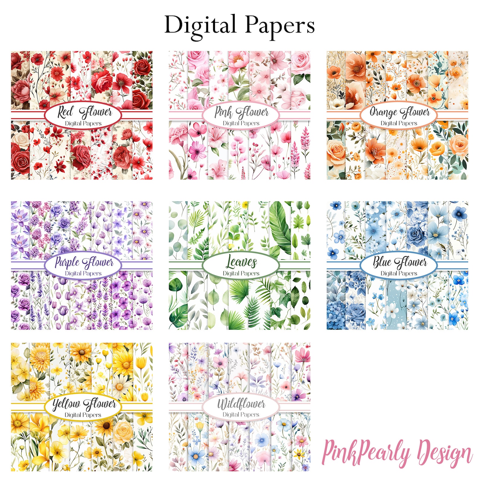 Flower Clipart Bundle, Watercolor Floral Clipart, Flower PNG ...