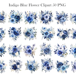 Indigo Blue Flower PNG, Watercolor Blue Floral Clipart Bundle, Wedding ...