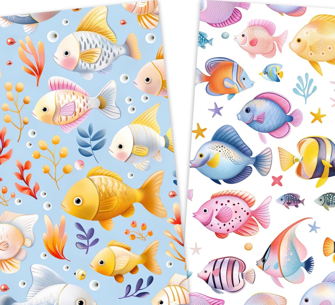 Fish Digital Paper, Fish Background Bundle, Scrapbook Paper, Digital ...