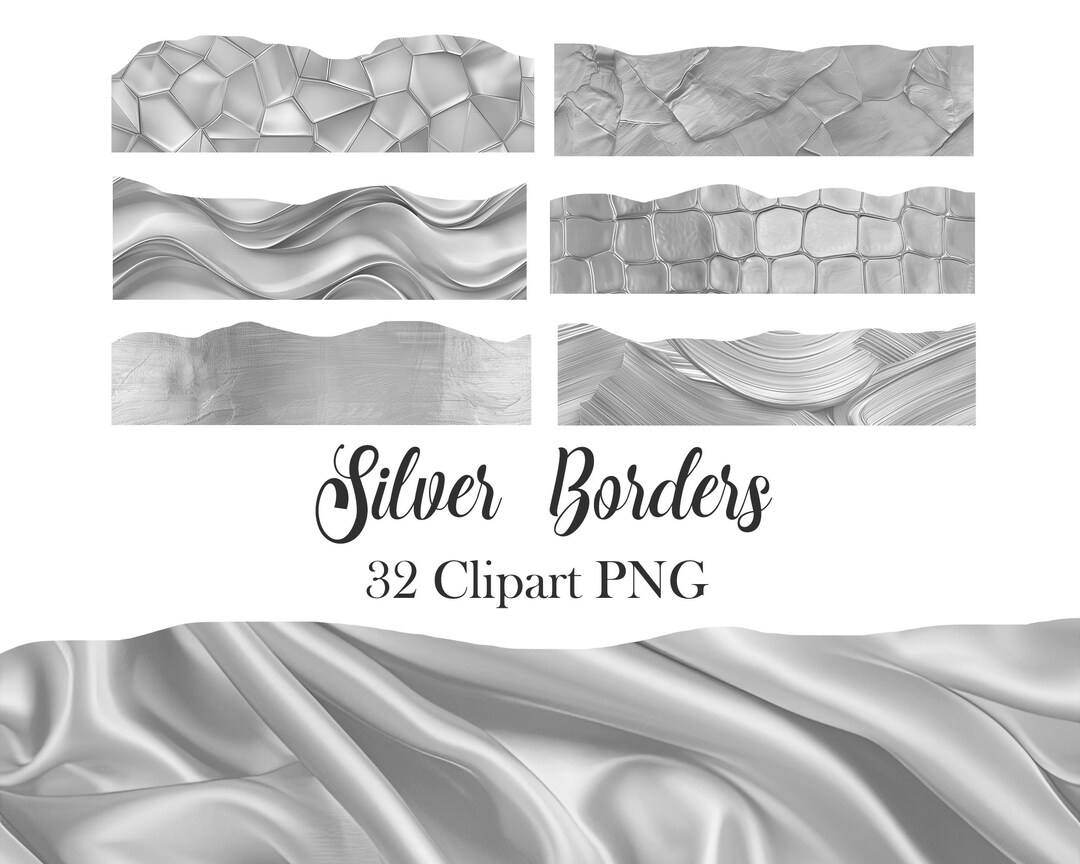 Silver Border Clipart, Silver Texture Borders PNG, Scrapbook, Digital ...