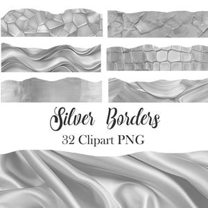 Silver Border Clipart, Silver Texture Borders PNG, Scrapbook, Digital ...