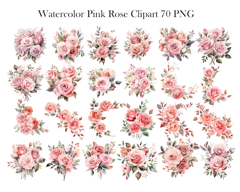 Watercolor Pink Rose Clipart, Wedding Flowers Bouquet, Watercolor ...