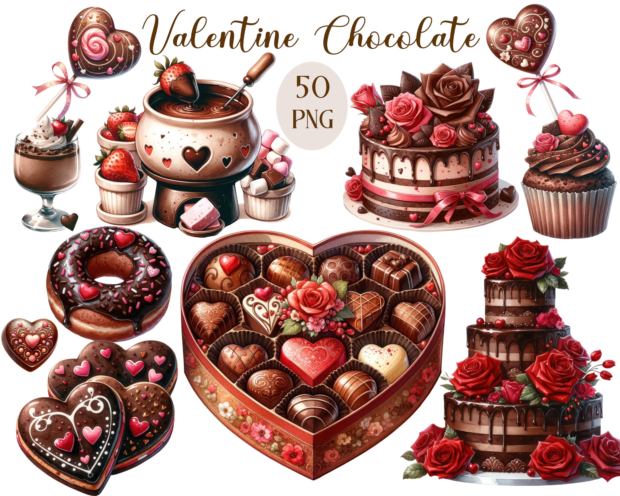 Valentine Chocolate Clipart, Watercolor Chocolate PNG, Valentine Day ...