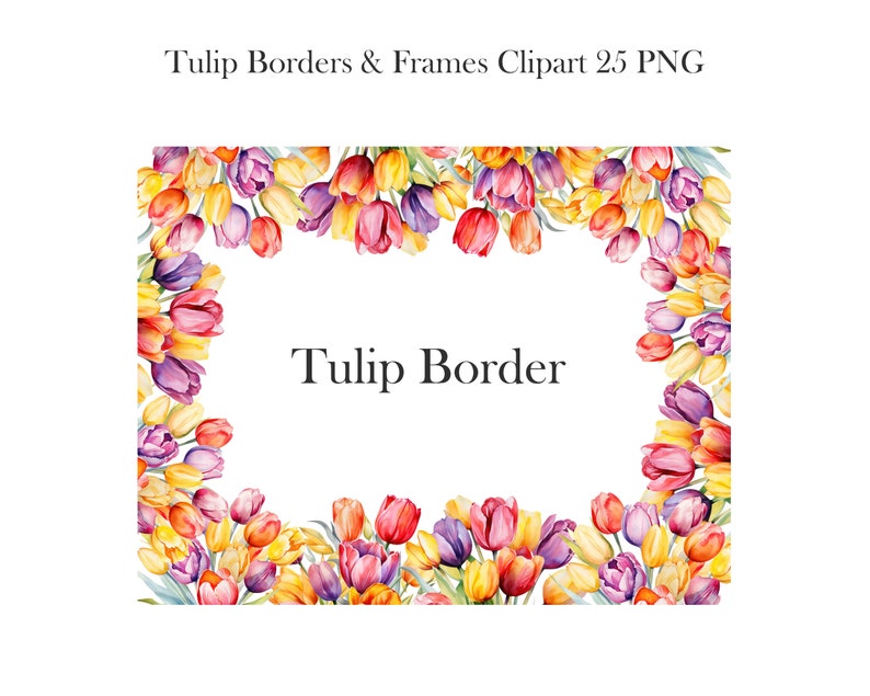 Tulip Border Clipart, Watercolor Tulip Frame Clipart Bundle, Flower ...