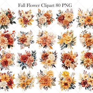 Fall Flower PNG, Watercolor Autumn Flower Clipart Bundle, Floral ...