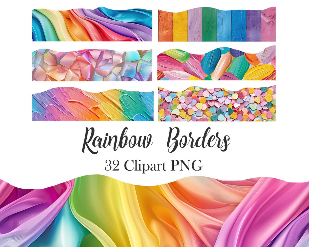Rainbow Border Clipart, Rainbow Texture Borders PNG, Scrapbook, Digital ...