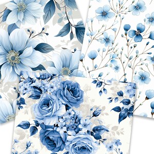 Blue Flower Digital Paper, Watercolor Floral Background, Scrapbook ...